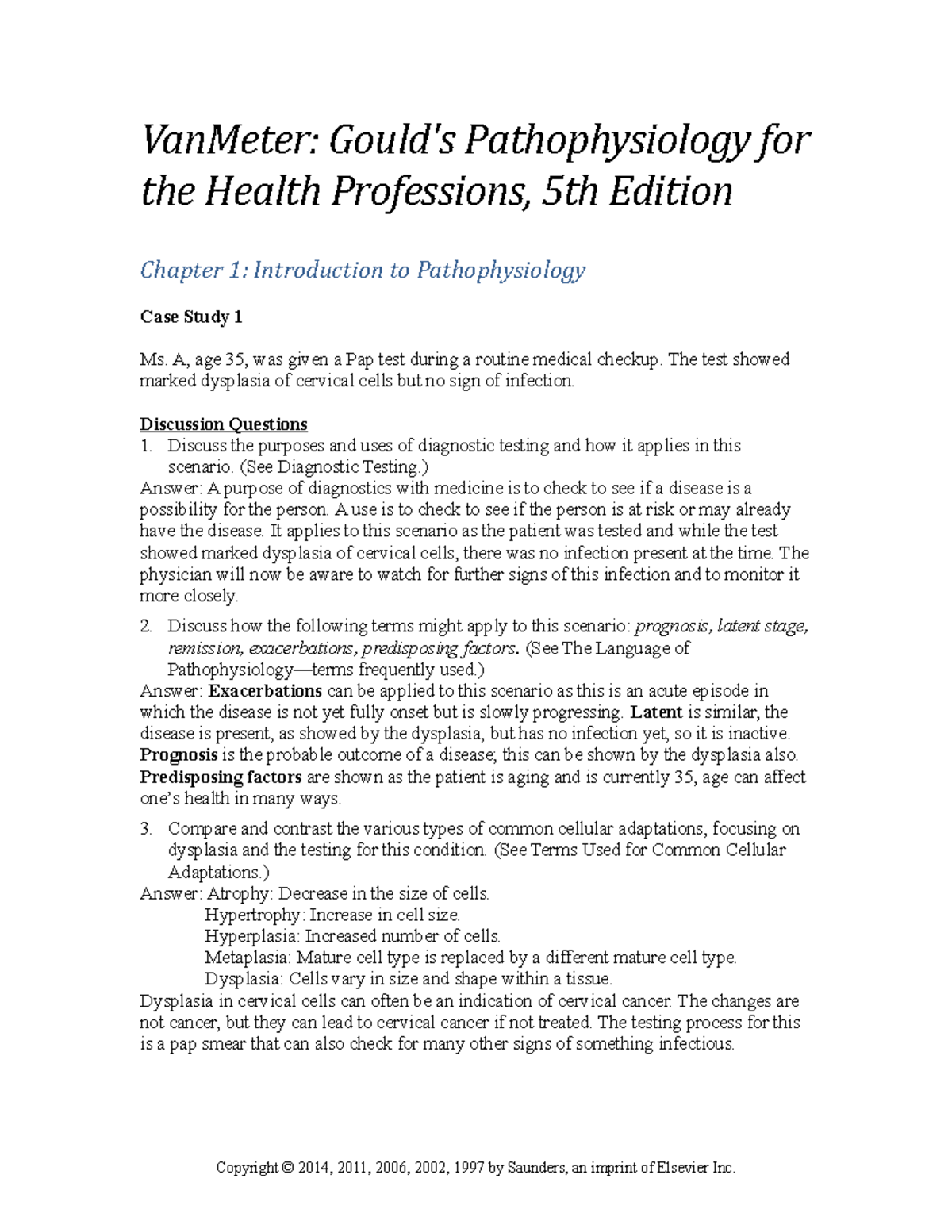 Ch.1 Case Study - VanMeter: Gould's Pathophysiology for the Health ...