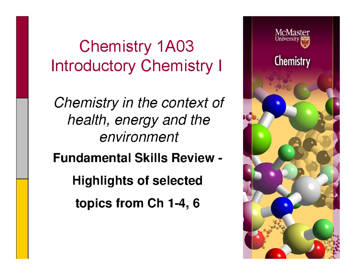 Fundamental Skills Review - Chemistry 1A03 Introductory Chemistry I ...