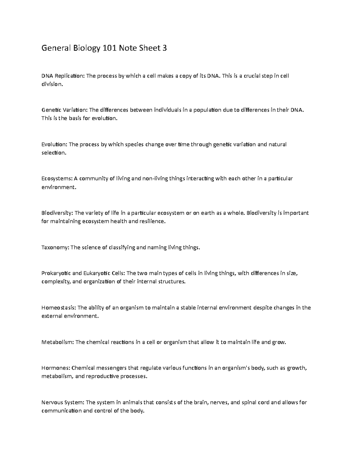 General Biology 101 Note Sheet 3 - General Biology 101 Note Sheet 3 DNA ...