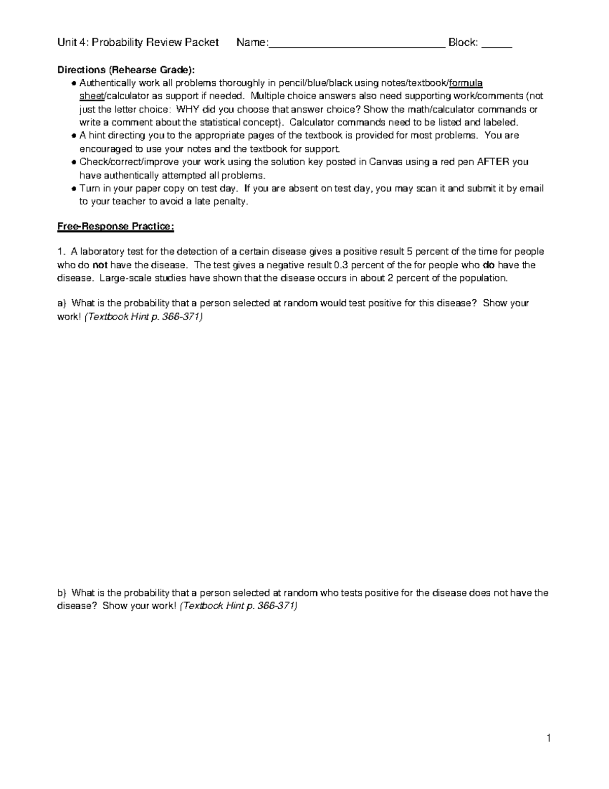 Unit 4 Review Packet - Directions (Rehearse Grade): Authentically work ...