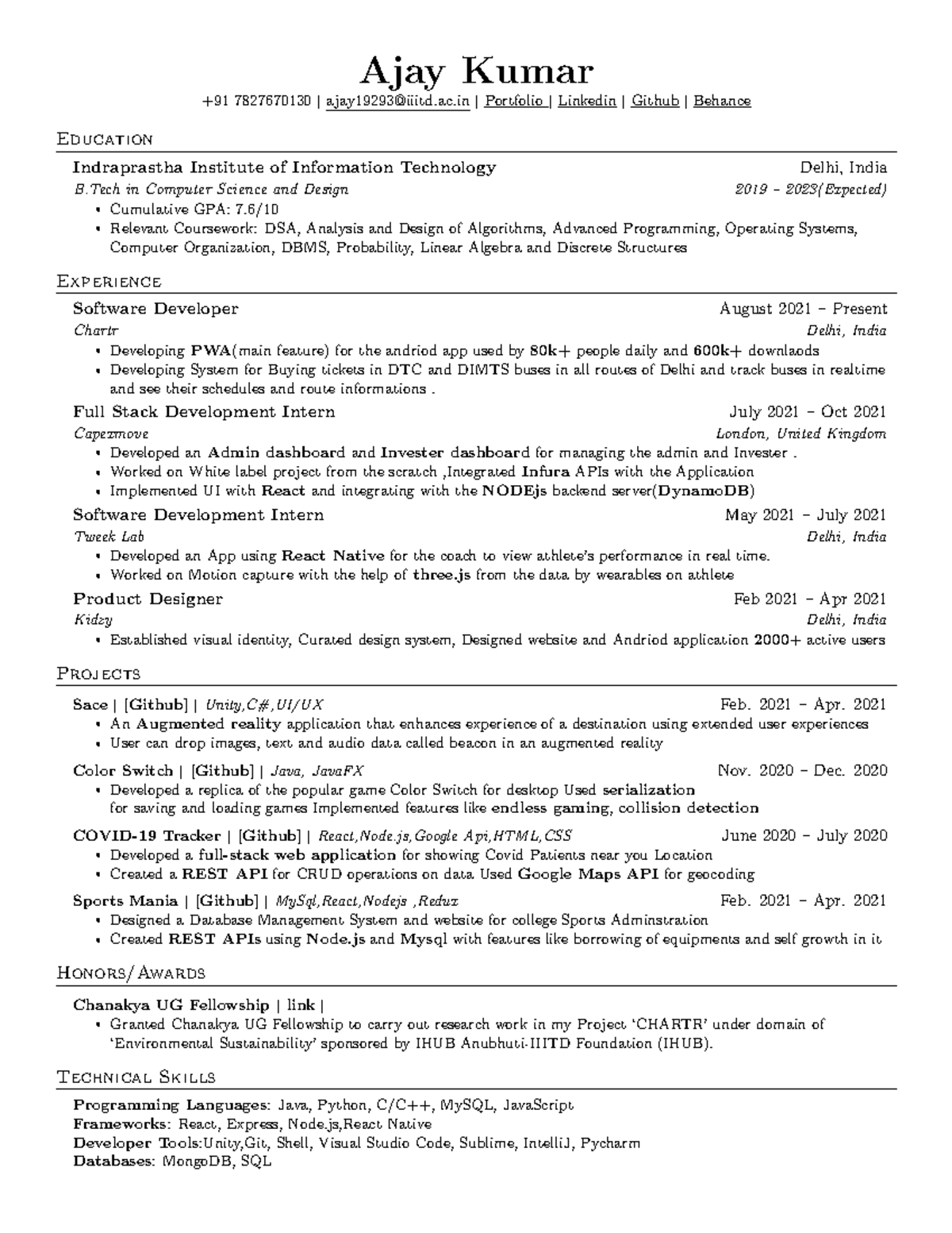 Resume Ins4 - Ajay Kumar +91 7827670130 | ajay19293@iiitd.ac | Portfolio | Linkedin | Github ...