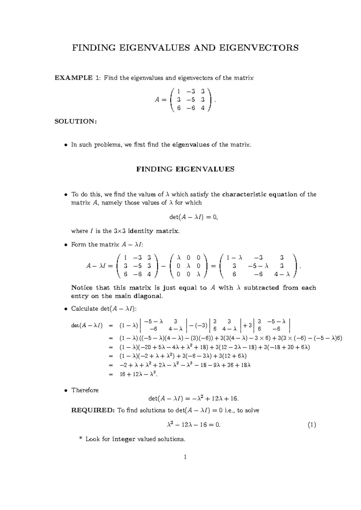 Eigen Values Vectors Example Finding Eigenvalues And Eigenvectors Example 1 Find The