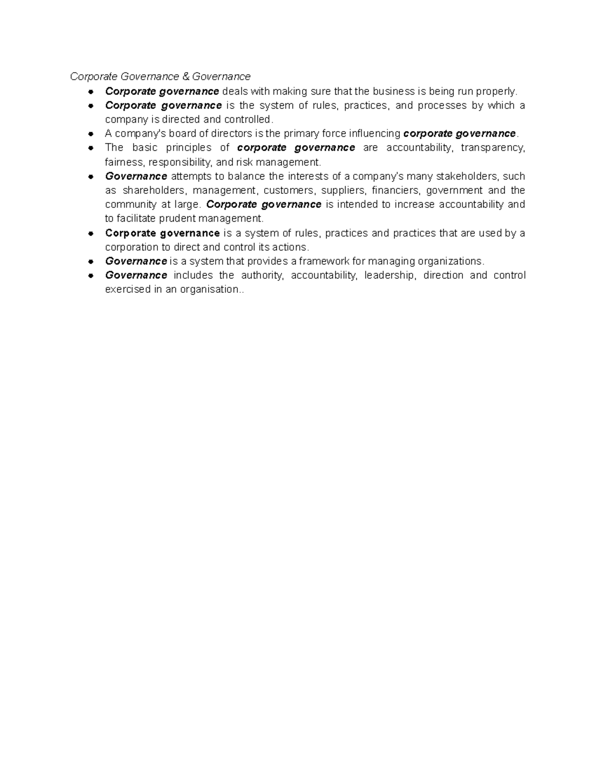 What is G & CG- Corporate Governance & Governance Corporate governance ...