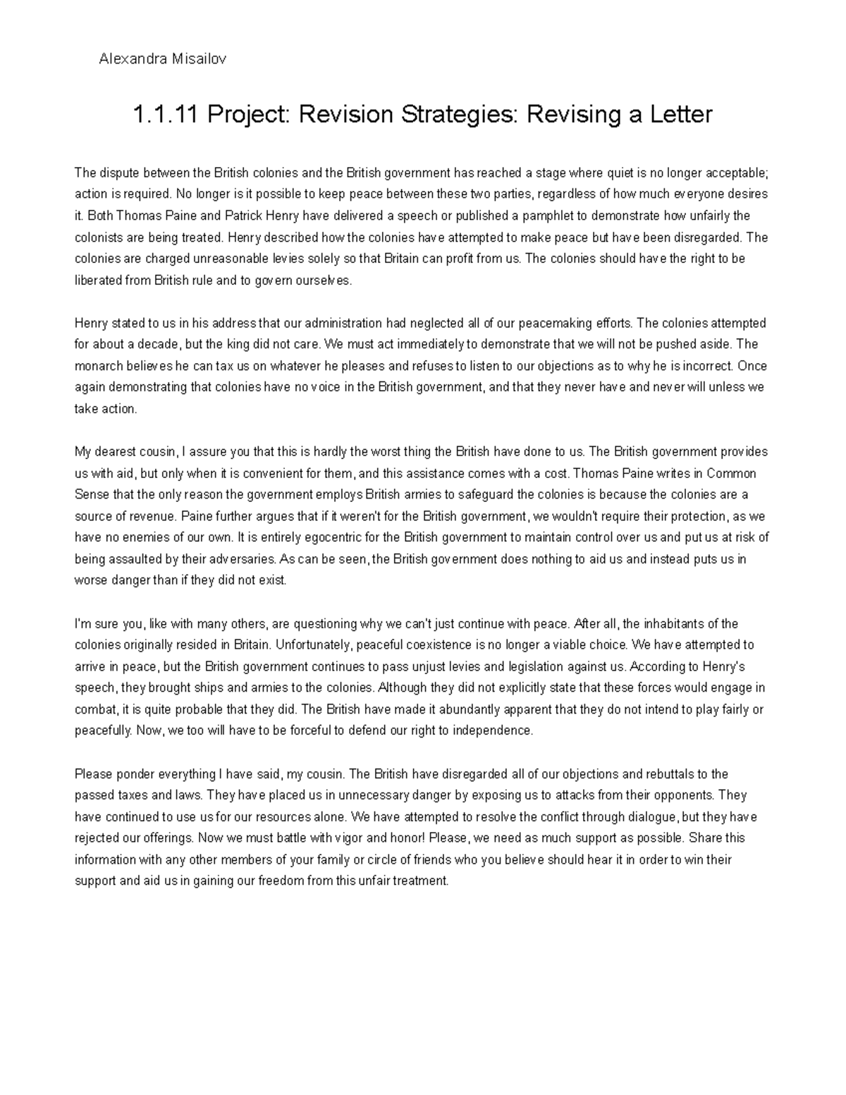 1.1.11 Project Revision Strategies Revising a Letter - Alexandra ...