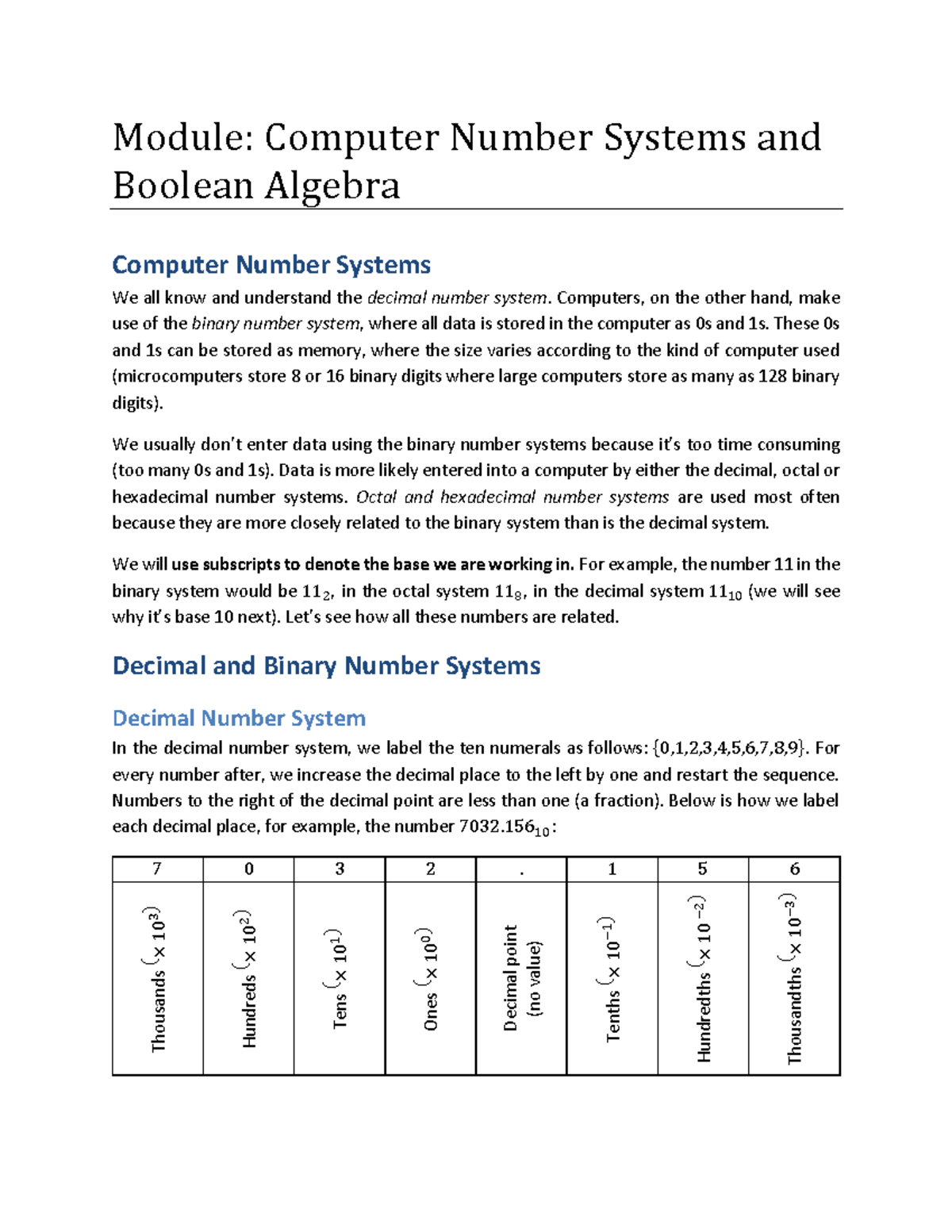 Computer Number Systems Notes ANS - Module: Computer Number Systems and ...