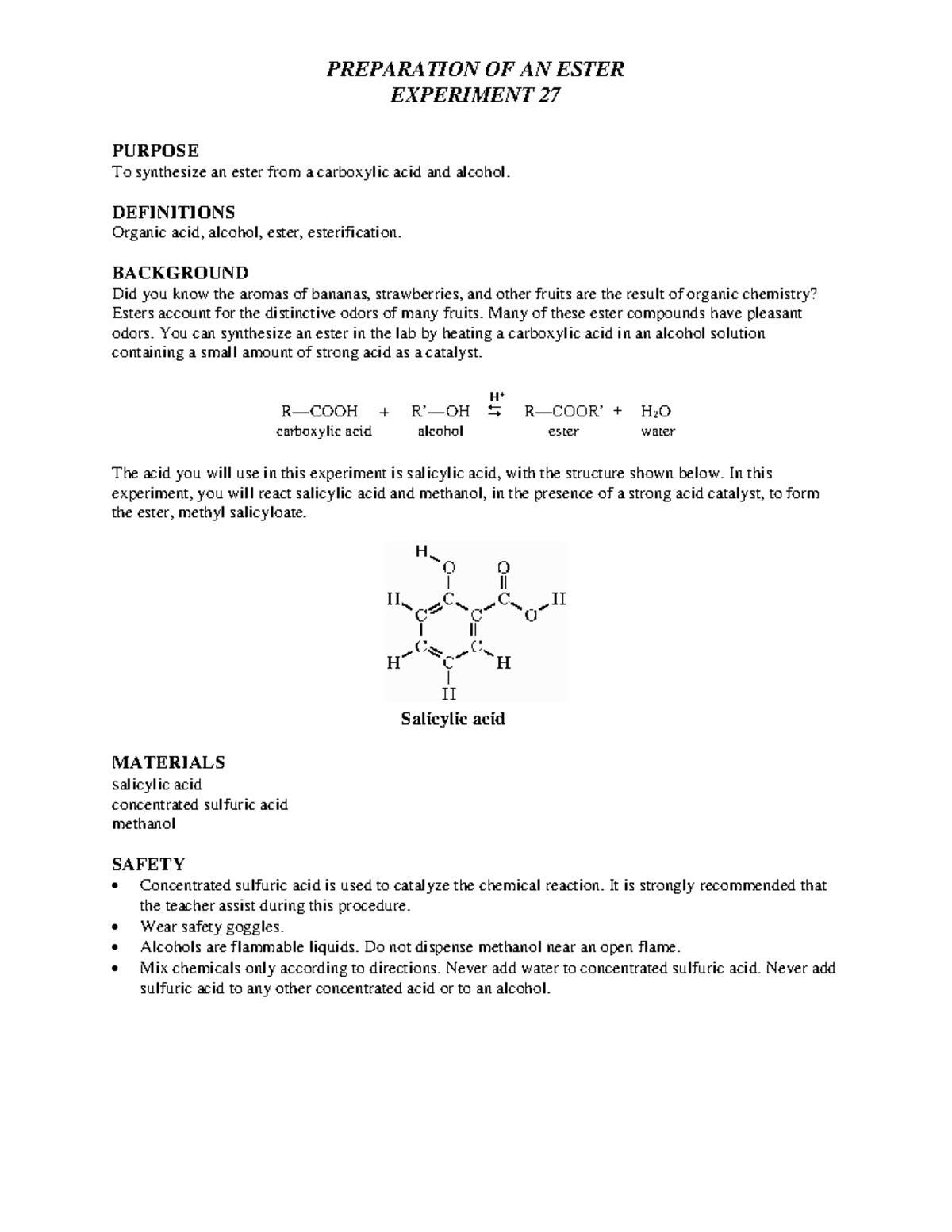 Lab27-Ester - Lab27-Ester - PREPARATION OF AN ESTER EXPERIMENT 27 ...