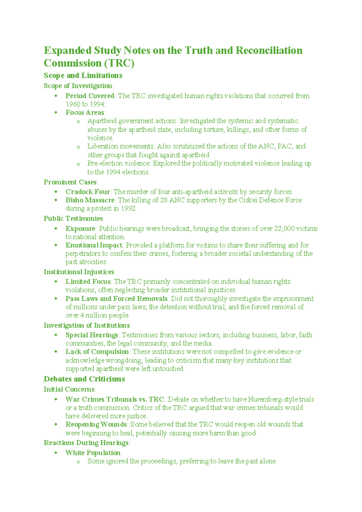Expanded Study Notes on the Truth and Reconciliation Commission (TRC ...