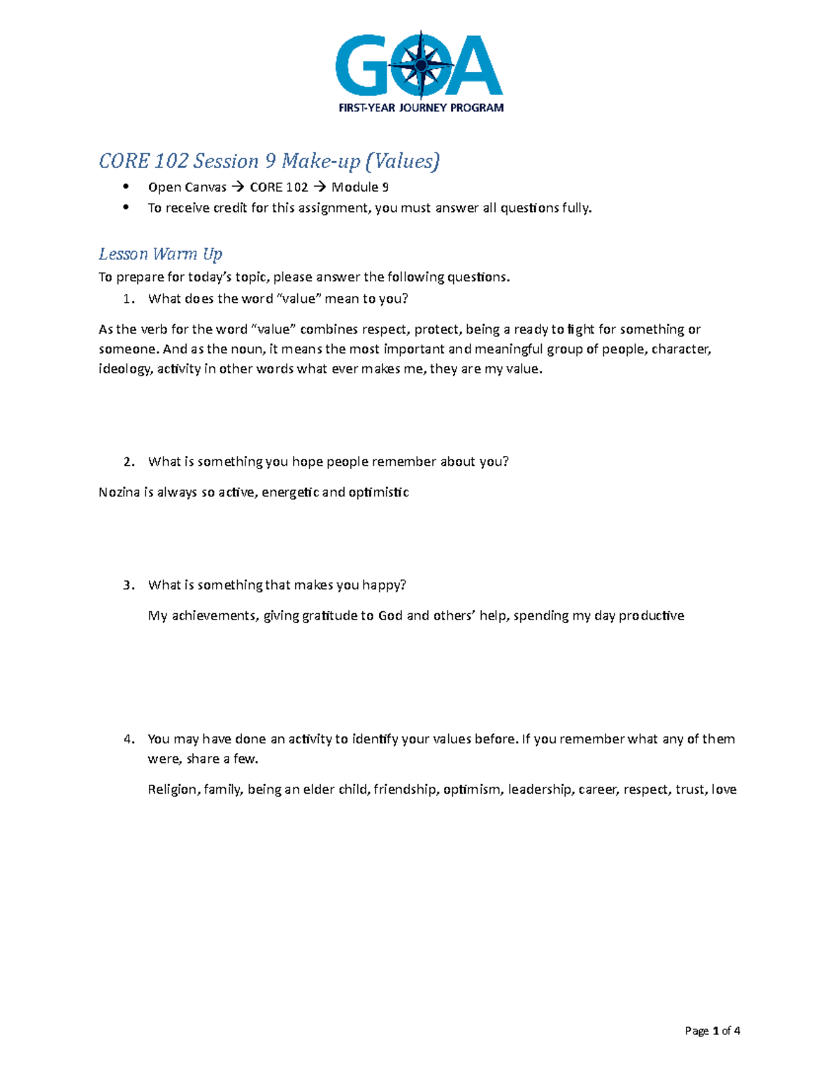 Make-up Session 9 Values 23S - CORE 102 Session 9 Make-up (Values) Open ...