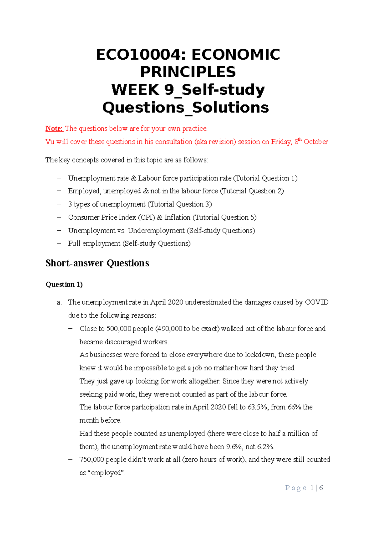 Week 9 Self-study Questions Solutions - ECO10004: ECONOMIC PRINCIPLES WEEK 9_Self-study - Studocu