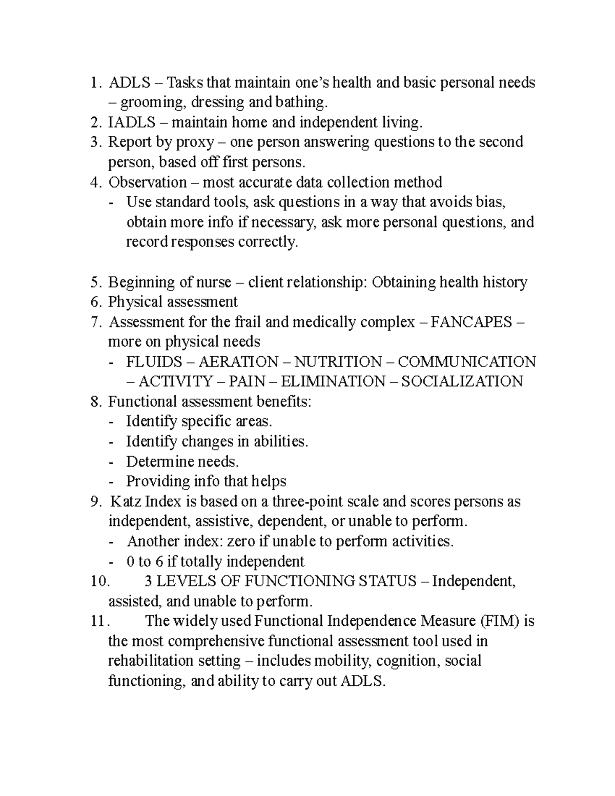 Chapter 13 - textbook notes - ADLS – Tasks that maintain one’s health ...