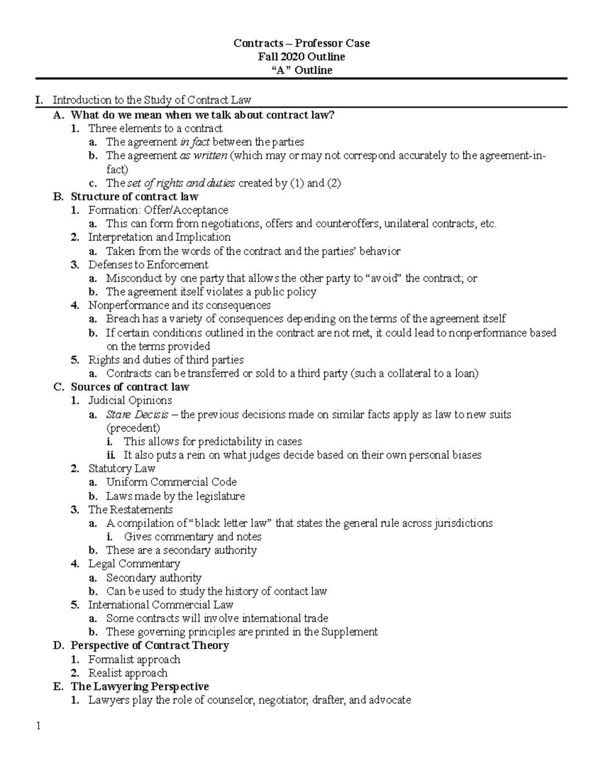 Case - Contracts Outline - Contracts – Professor Case Fall 2020 Outline ...