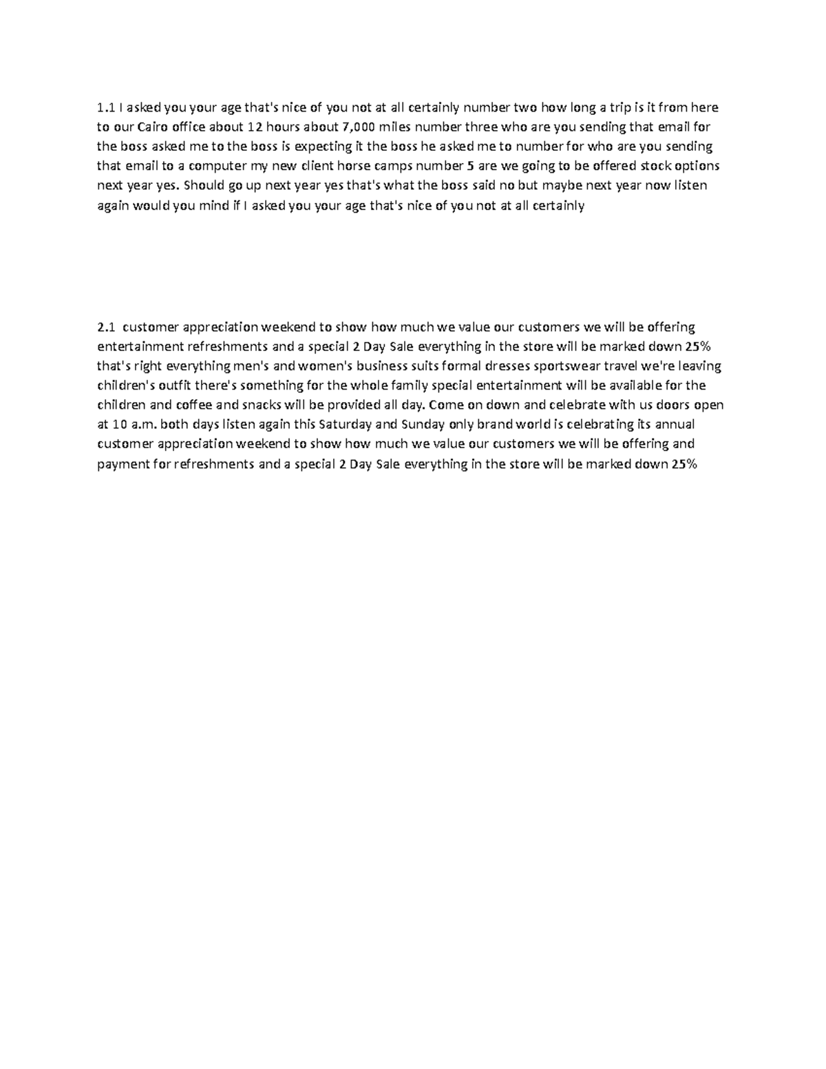 Bài nghe - adfasdf dfasdfa sdf sdfa sdfasd fasd - 1 .1 I asked you your ...