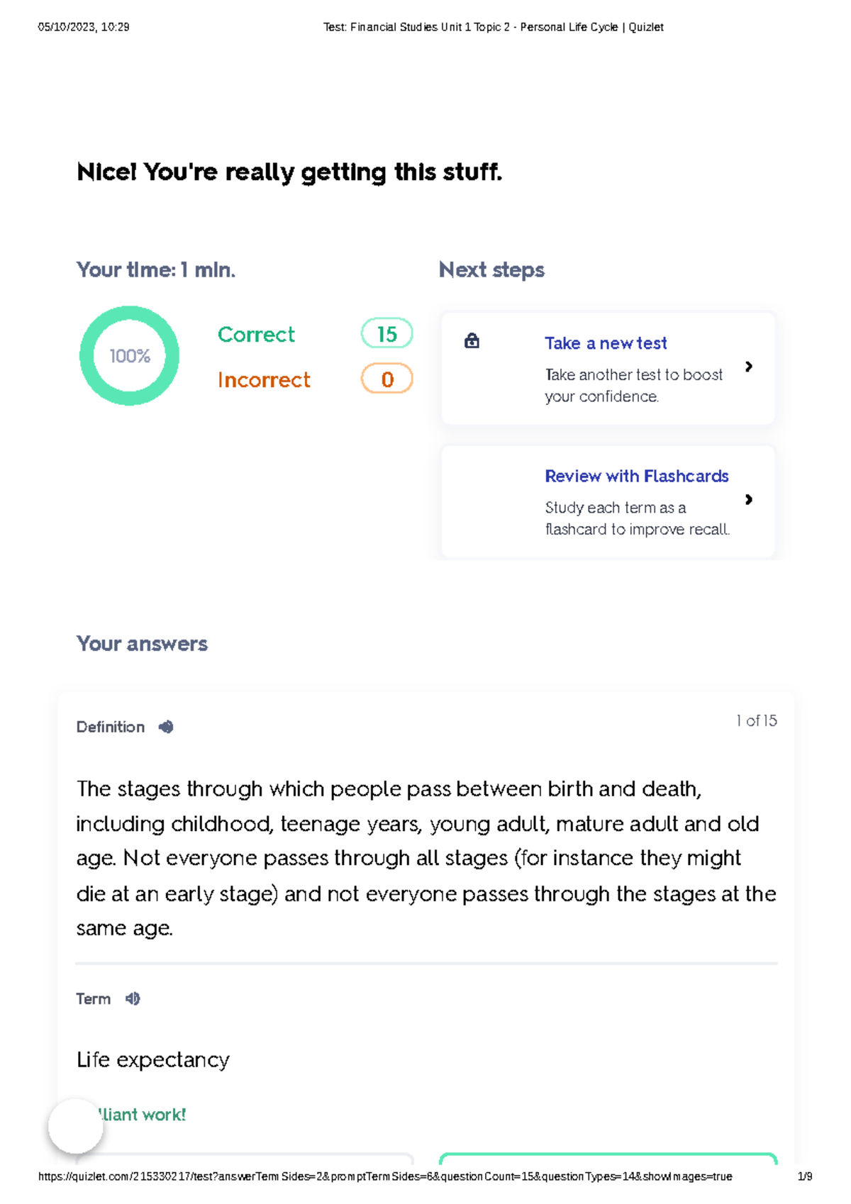 Test Financial Studies Unit 1 Topic 2 - Personal Life Cycle Quizletgg ...