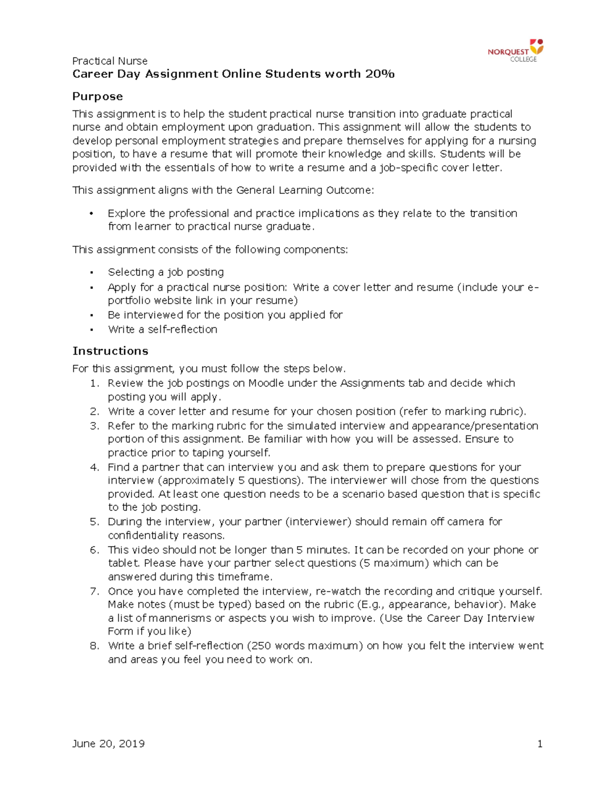 Career Day Instructions Online Students V1 - nfdn 2008 - NorQuest - Studocu