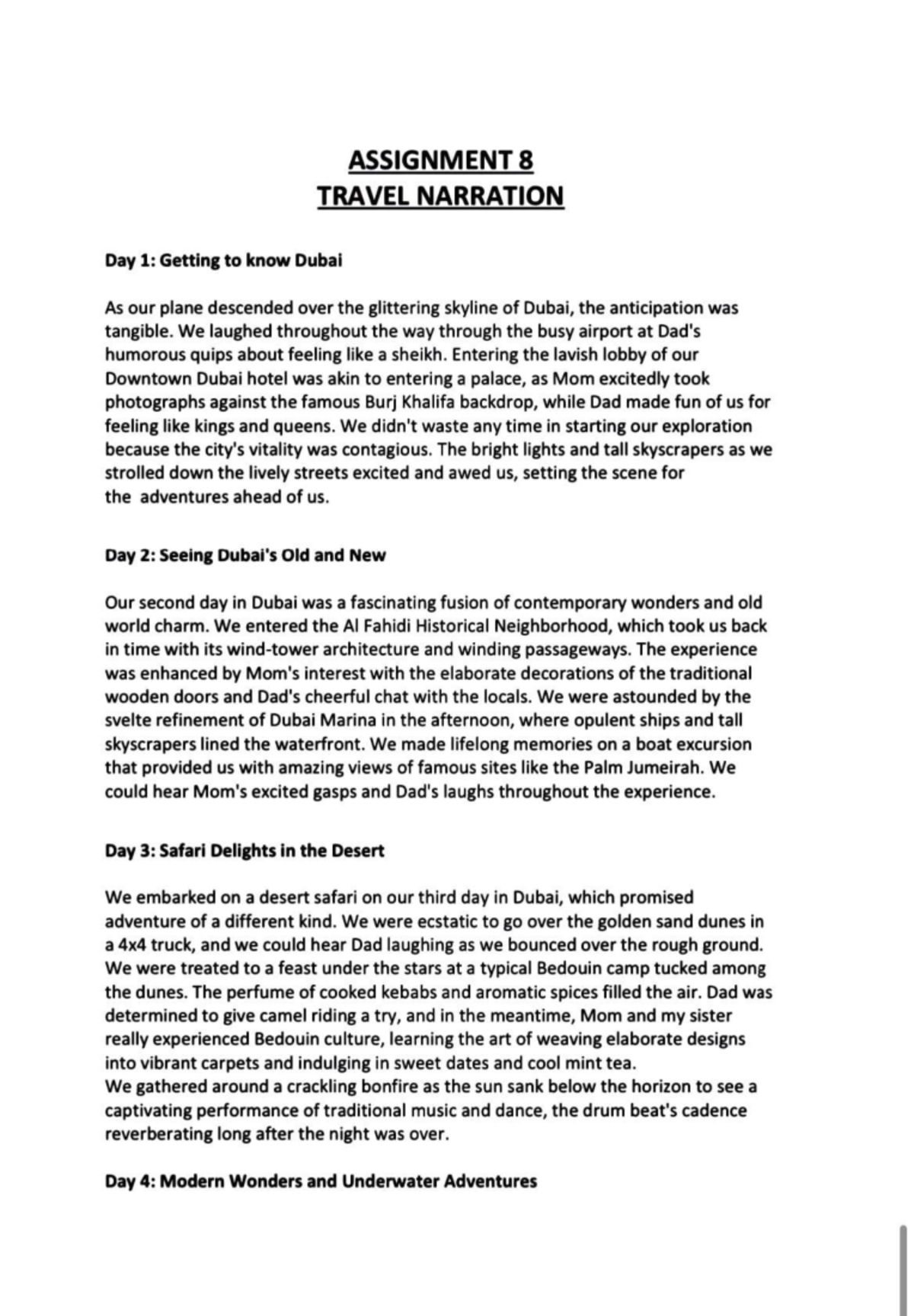 Travel narration - ASSIGNMENT 8 TRAVEL NARRATION Day 1: Getting to know ...