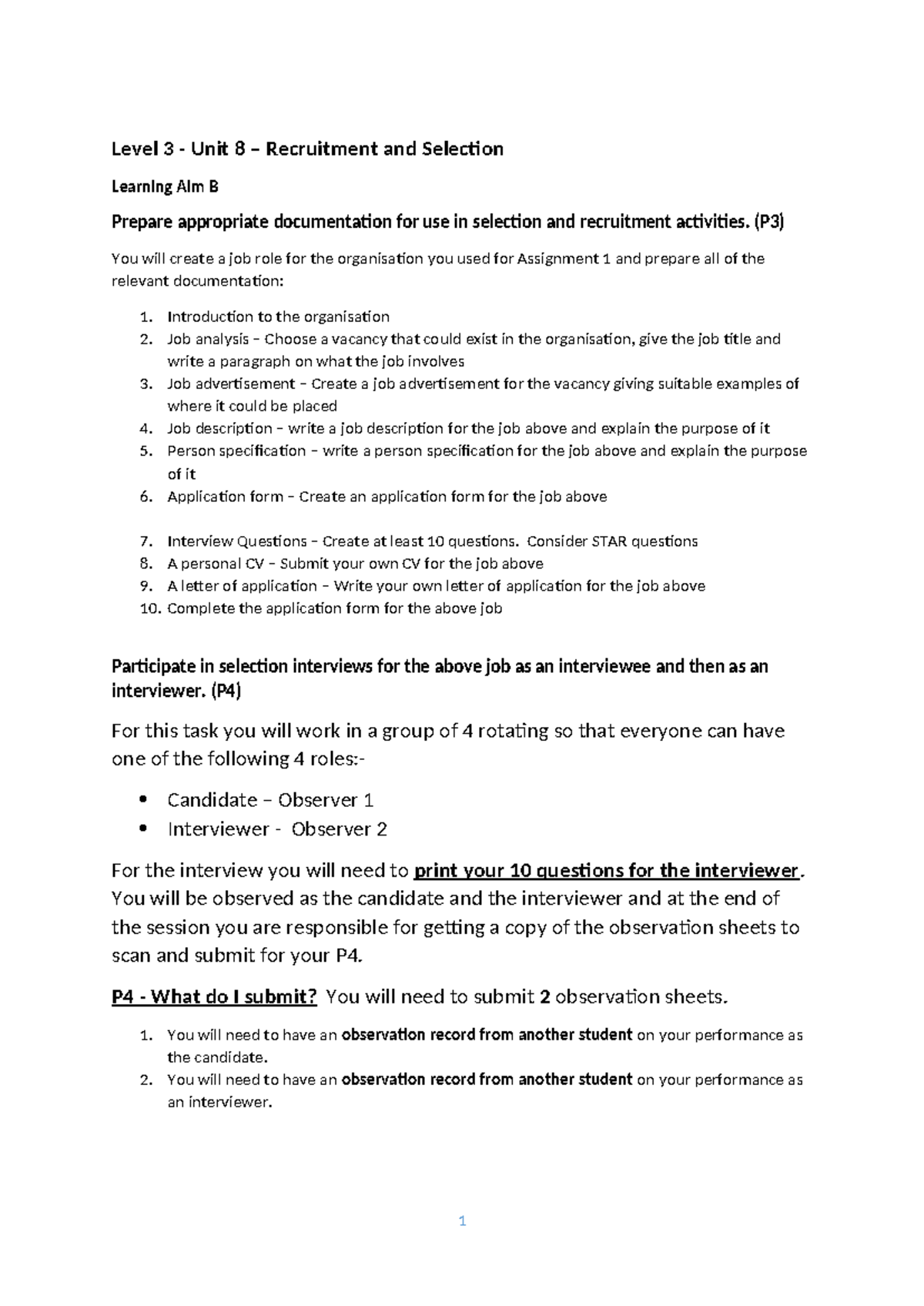 Learning Aim B assignment - Level 3 - Unit 8 – Recruitment and ...