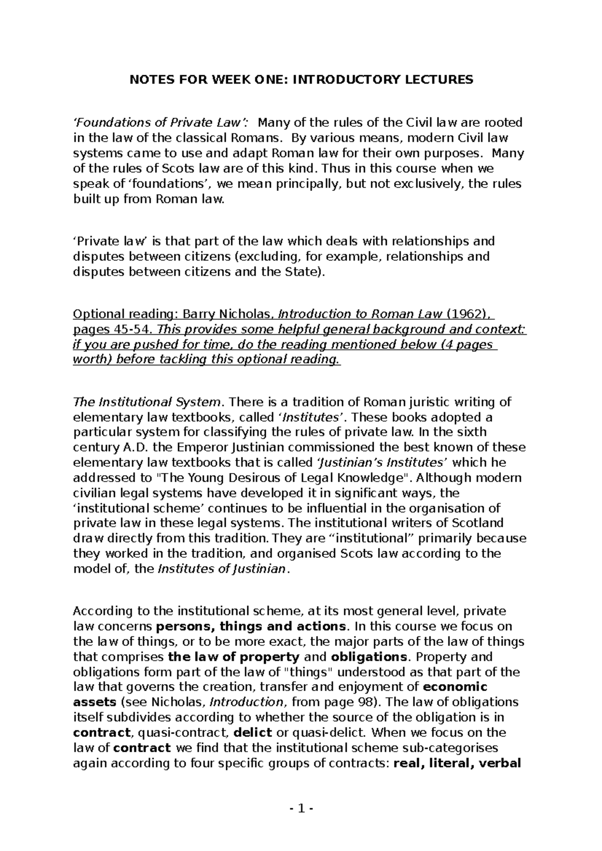 Note for Week 1 - Foundations - NOTES FOR WEEK ONE: INTRODUCTORY ...