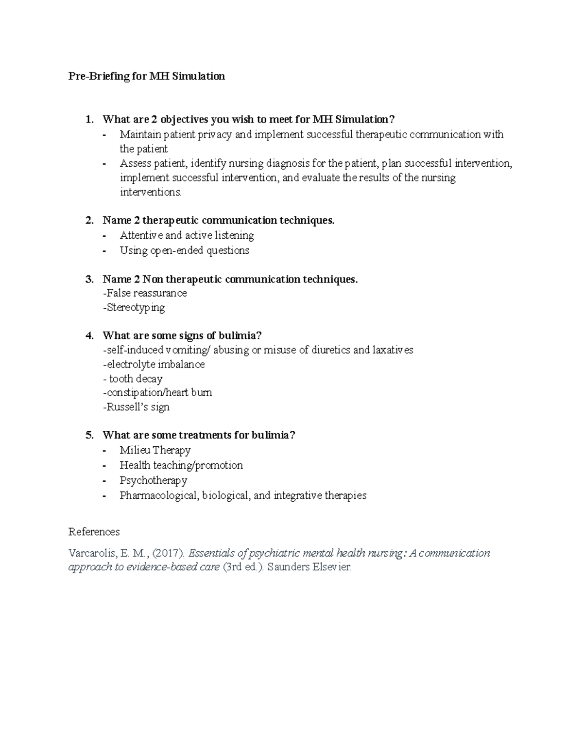 MH Pre-briefing SIM - Mental health - Pre-Briefing for MH Simulation 1 ...