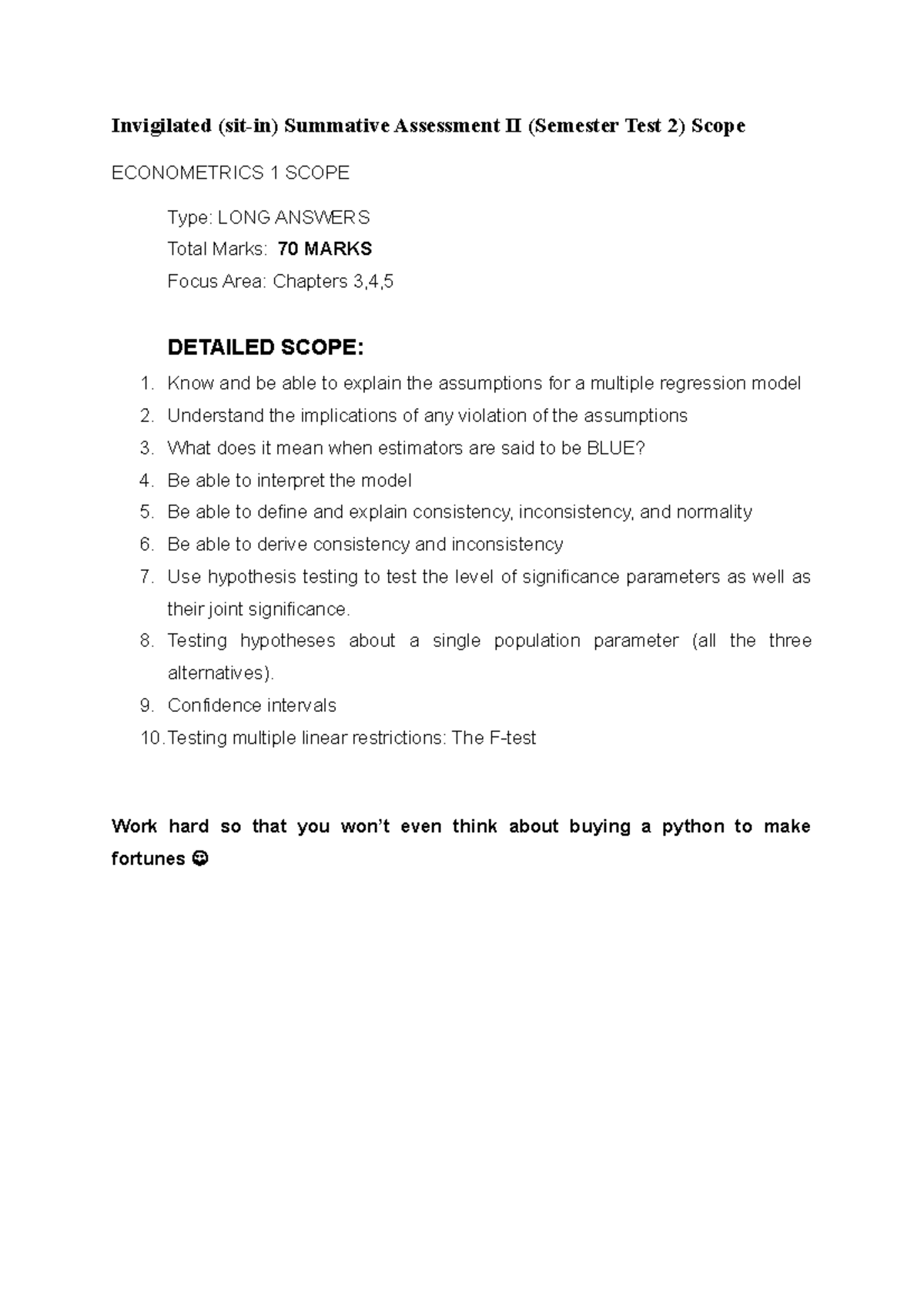 Scope Econometrics 1ed - Invigilated (sit-in) Summative Assessment II ...