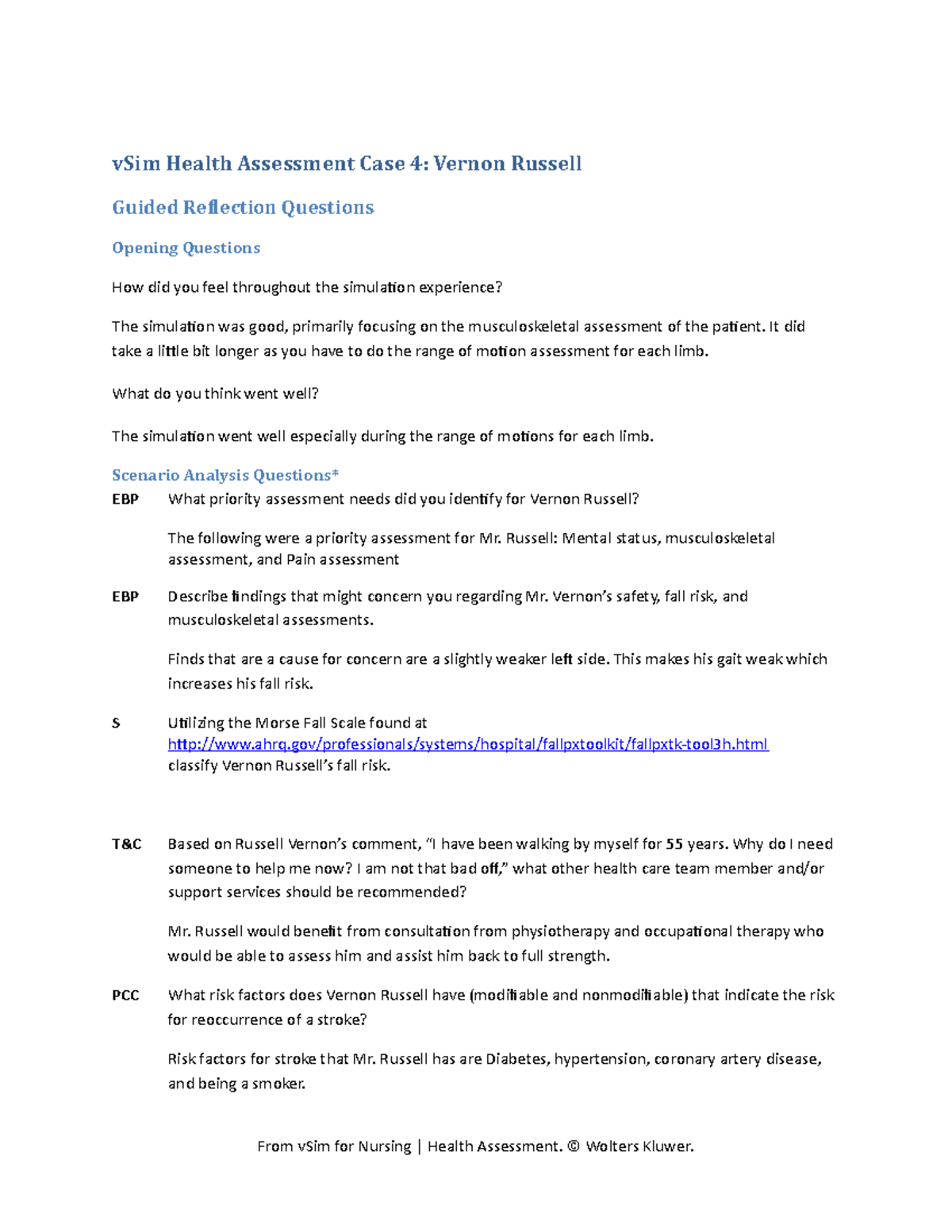 Guided Reflect-JThambiaiah - vSim Health Assessment Case 4: Vernon ...