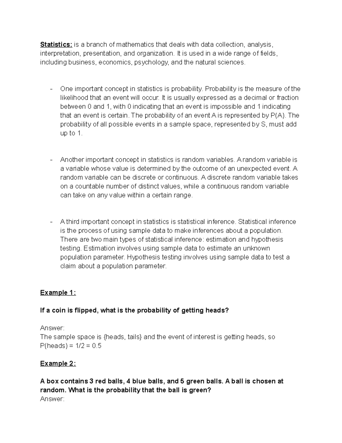 Statistics Notes/Guide - Statistics: is a branch of mathematics that ...