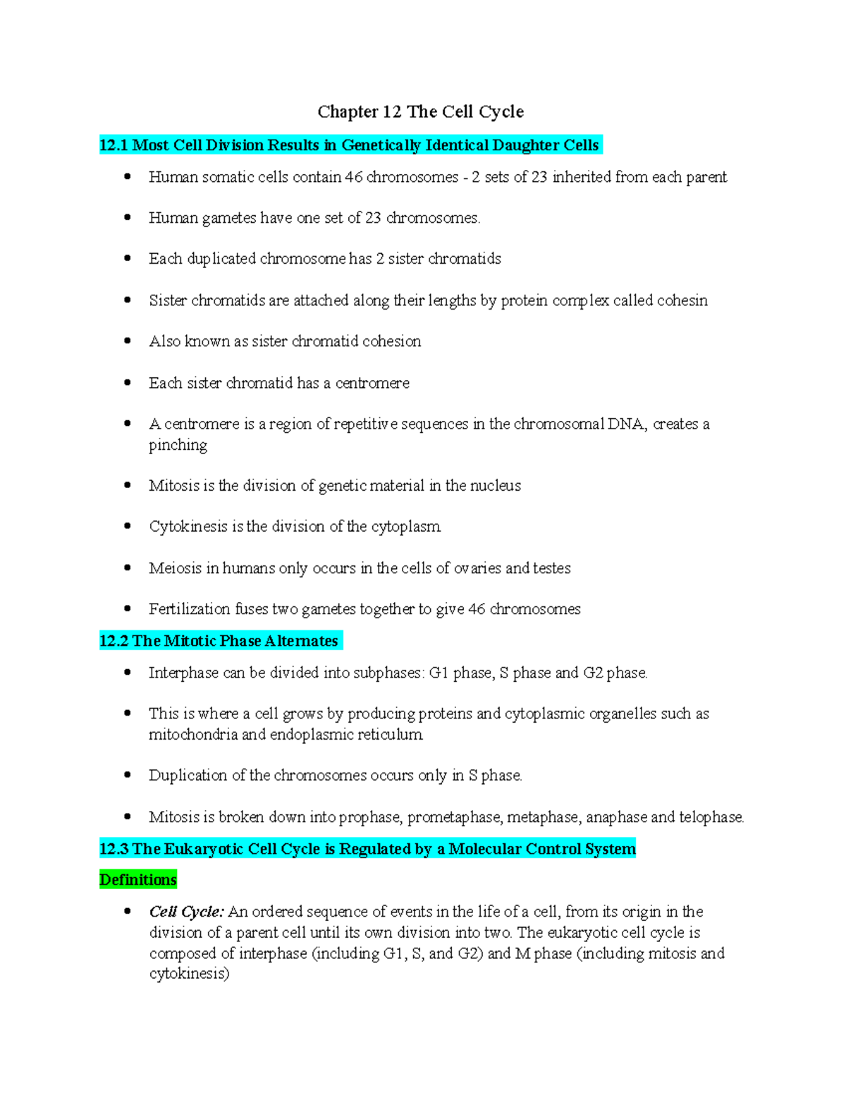 Chapter 12 Bio Notes - Chapter 12 The Cell Cycle 12 Most Cell Division ...