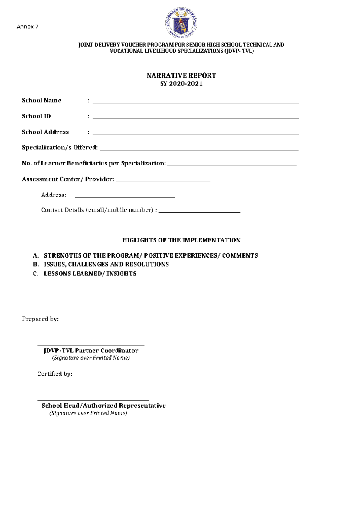 Annex-7-JDVP-TVL-Narrative - Annex 7 JOINT DELIVERY VOUCHER PROGRAM FOR ...