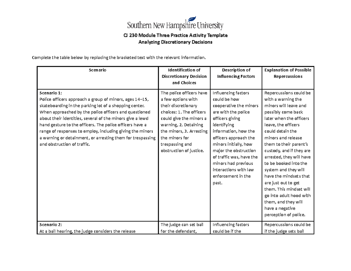 CJ 230 Module Three Practice Activity Template - CJ 230 Module Three ...