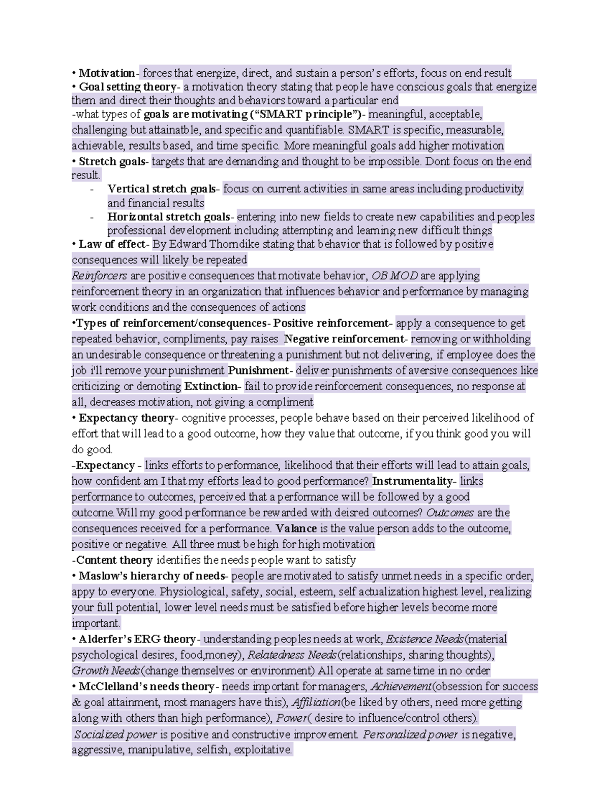 MGMT study guide test 3 - Motivation- forces that energize, direct, and ...