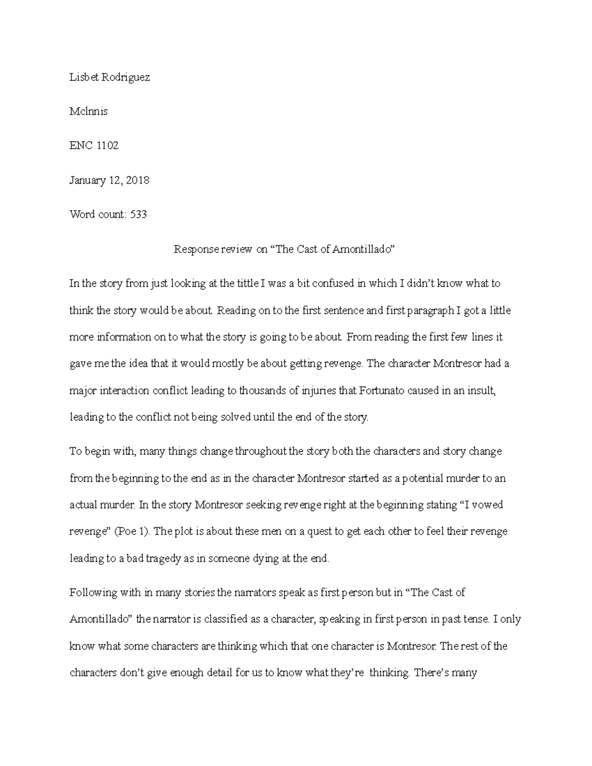 Response paper - jjjkj - Lisbet Rodriguez Mclnnis ENC 1102 January 12 ...