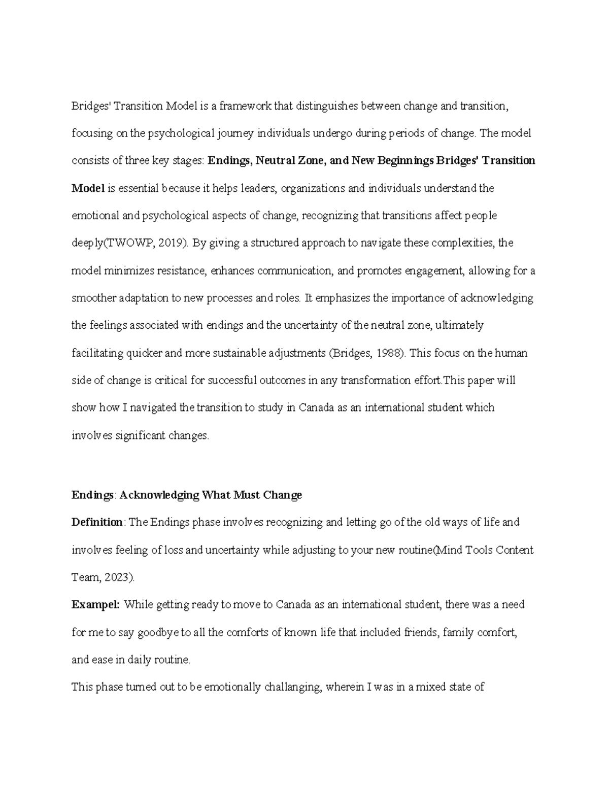 Bridges Transition model - The model consists of three key stages ...