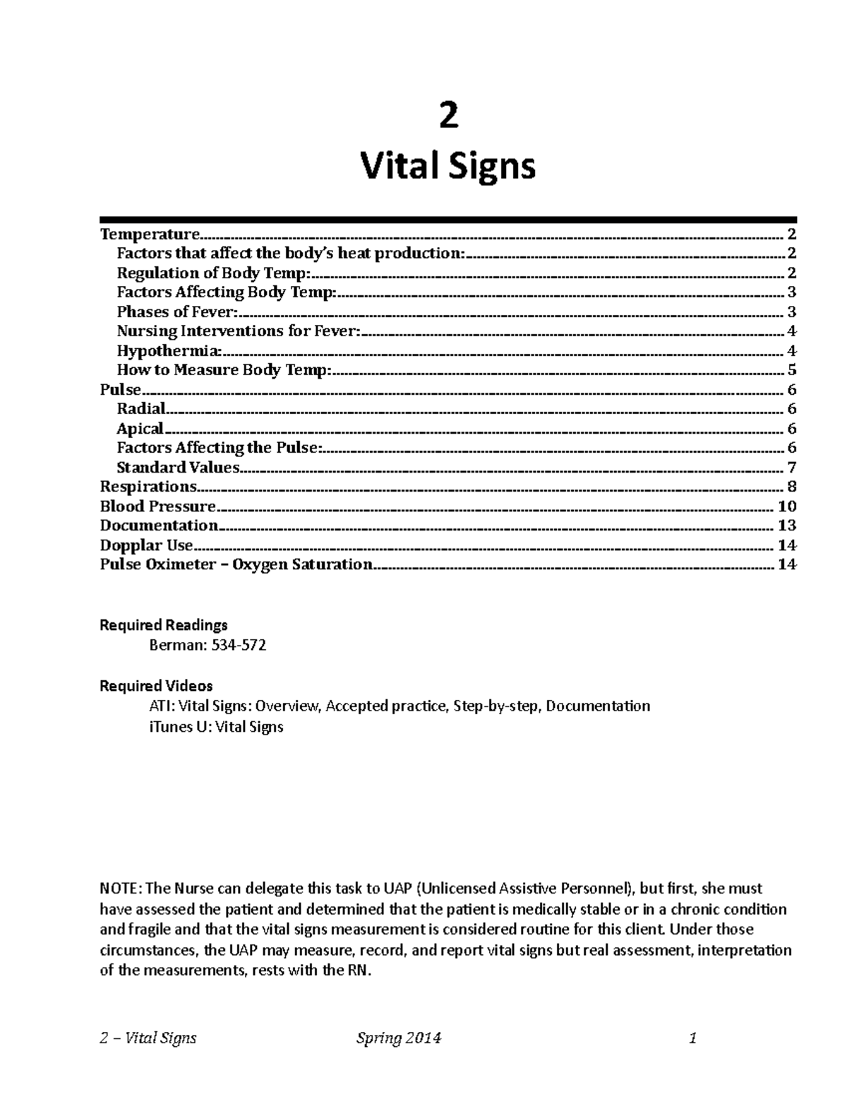 NURS 208 - LRC - 2 - Vital Signs - 2 Vital Signs - Studocu