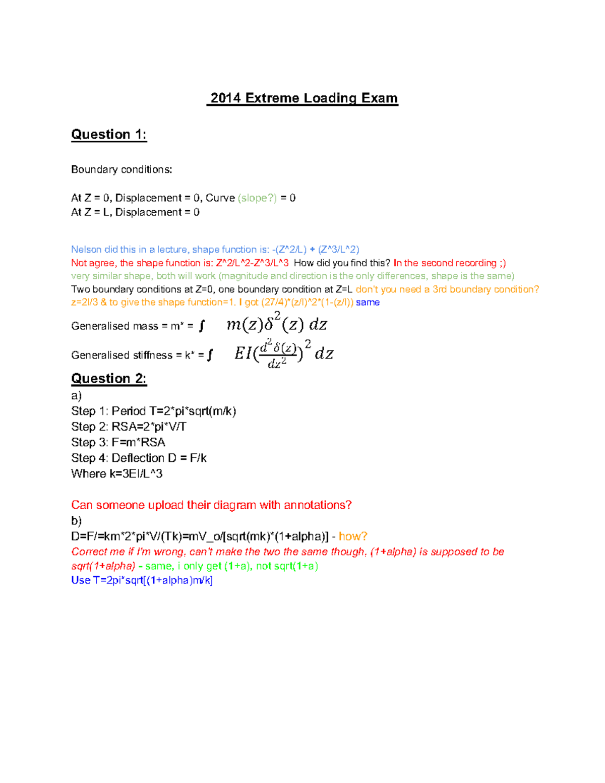 Exam 30 June 2013, questions - 2014 Extreme Loading Exam Question 1 ...