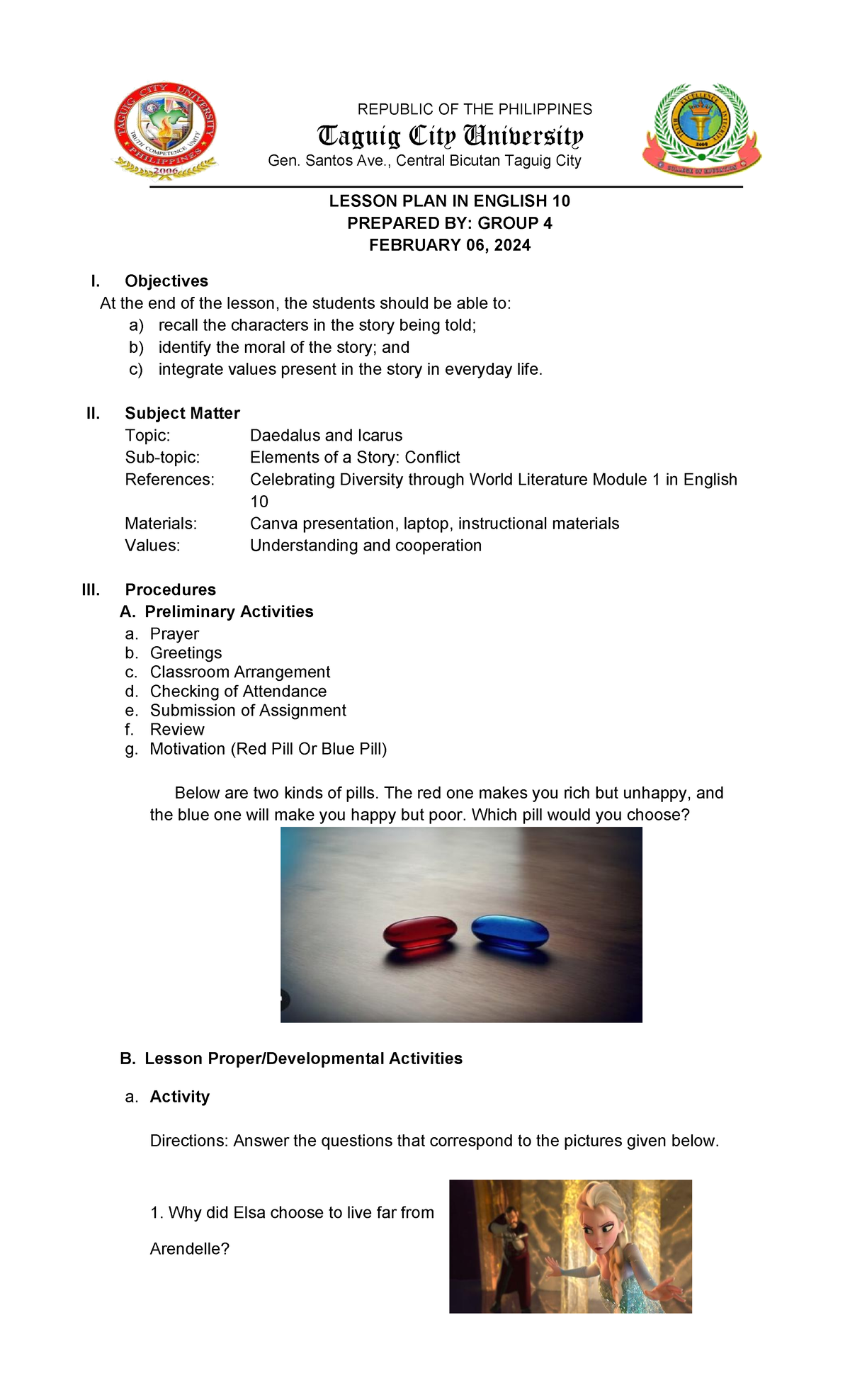 Group 4 LLMD Lesson PLAN - REPUBLIC OF THE PHILIPPINES Taguig City ...