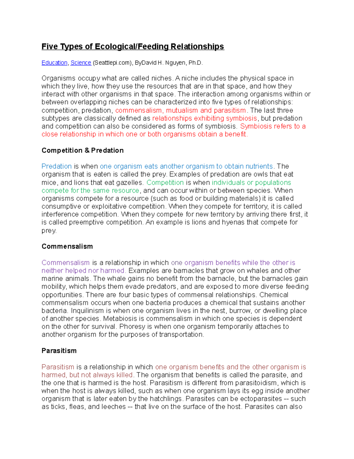 Five Types of Ecological - Five Types of Ecological/Feeding ...