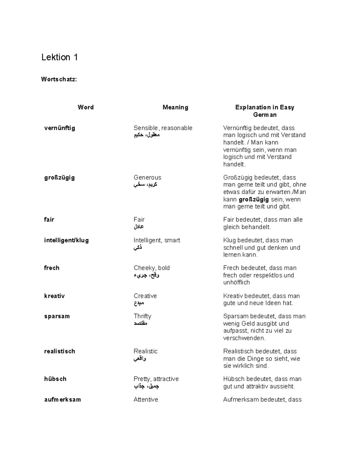 Lektion 1 - Test - Lektion 1 Wortschatz: Word Meaning Explanation in ...