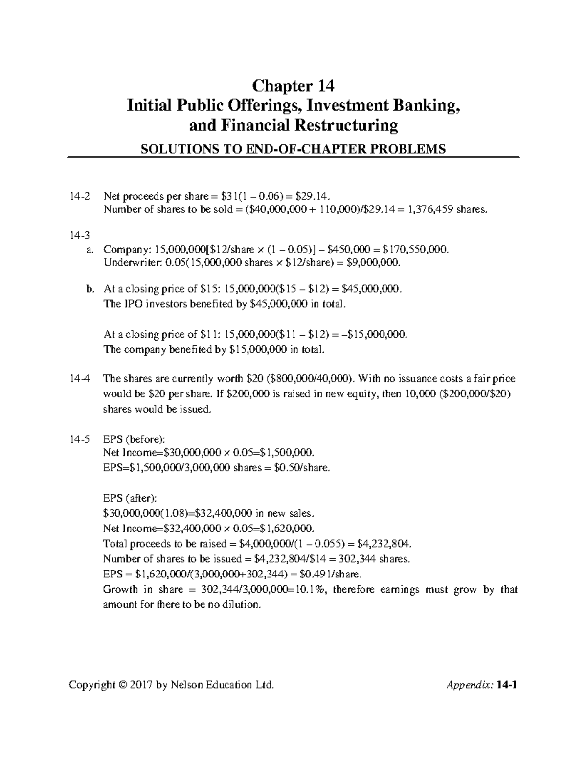 Ch 14 End of Chapter Selected Solution - Copyright © 2017 by Nelson ...