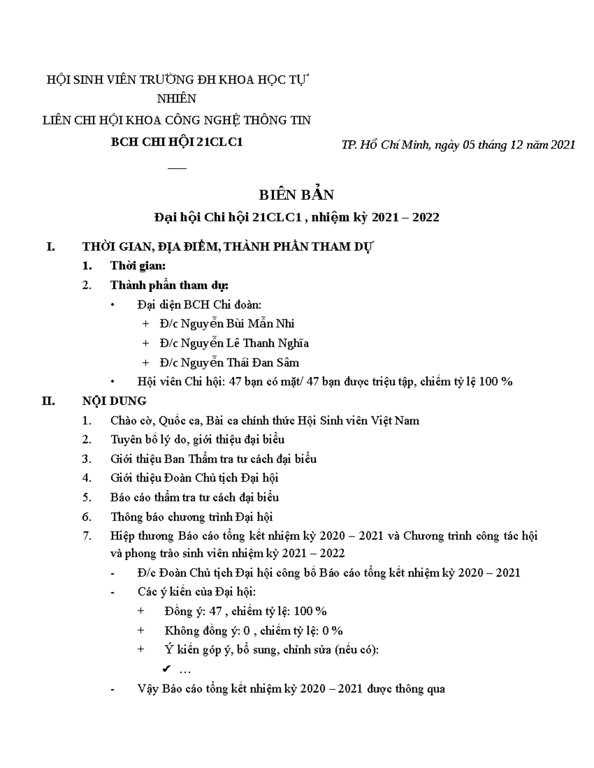 Bien ban Dai hoi - Lorem - H I SINH VIÊN TRỘƯỜỌỰNG ĐH KHOA H C T NHIÊN LIÊN CHI H I KHOA CÔNG ...