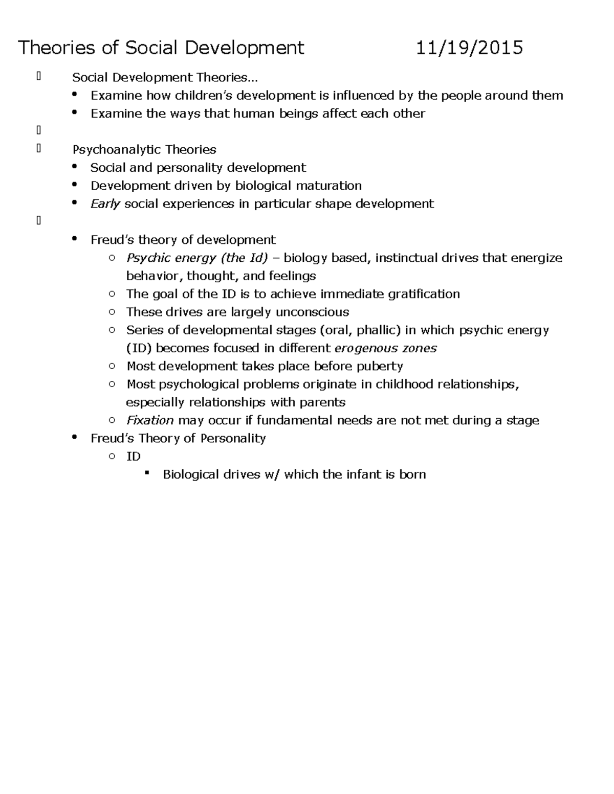 Notes - Theories of Social Development 11/19/ Social Development ...