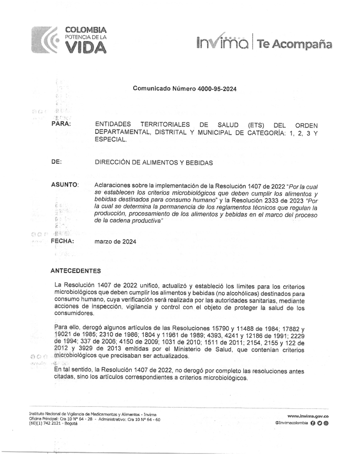 Invima Circular 4000 Aplicacion 2024-05-03 - Aditivos: Analisis y ...