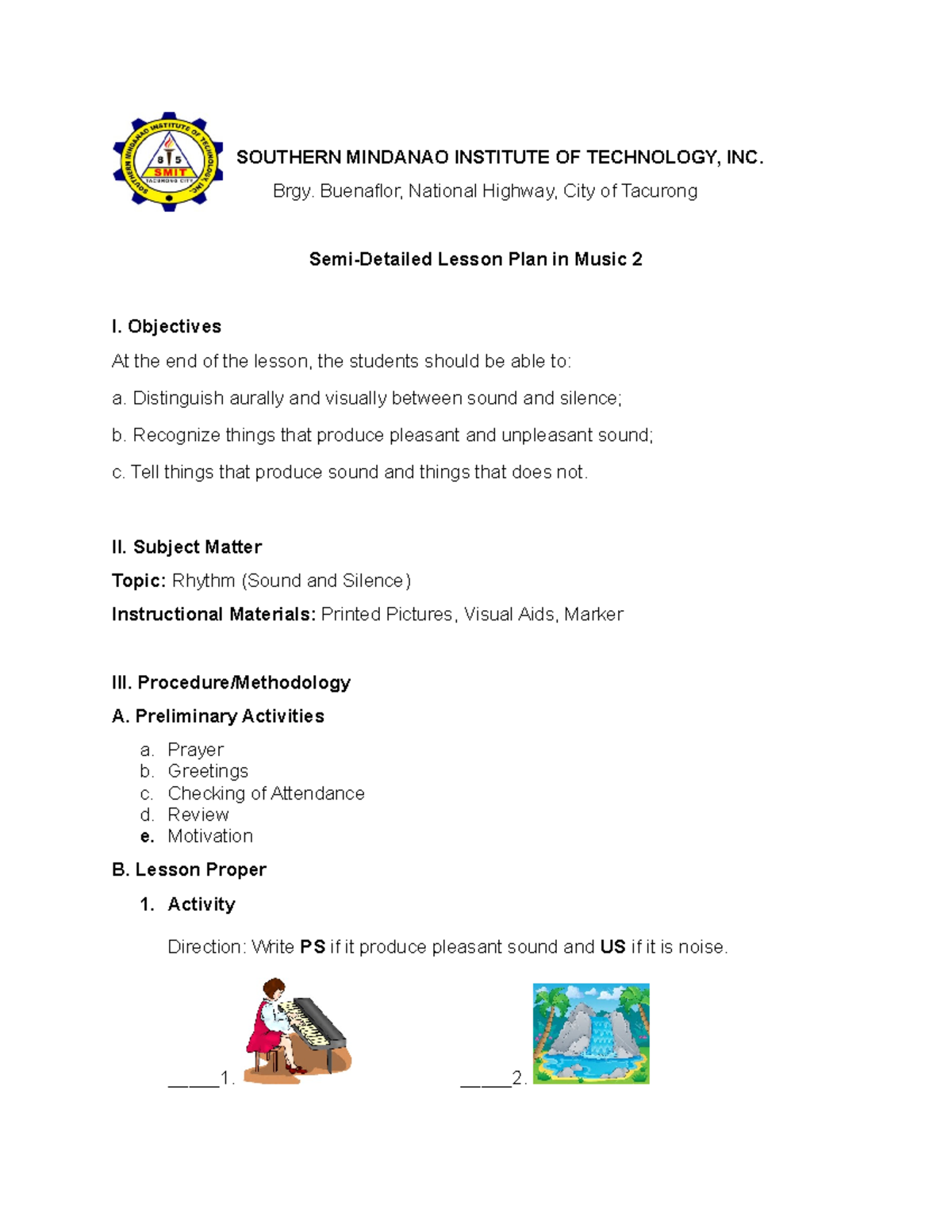 Lesson PLAN - SOUTHERN MINDANAO INSTITUTE OF TECHNOLOGY, INC. Brgy ...