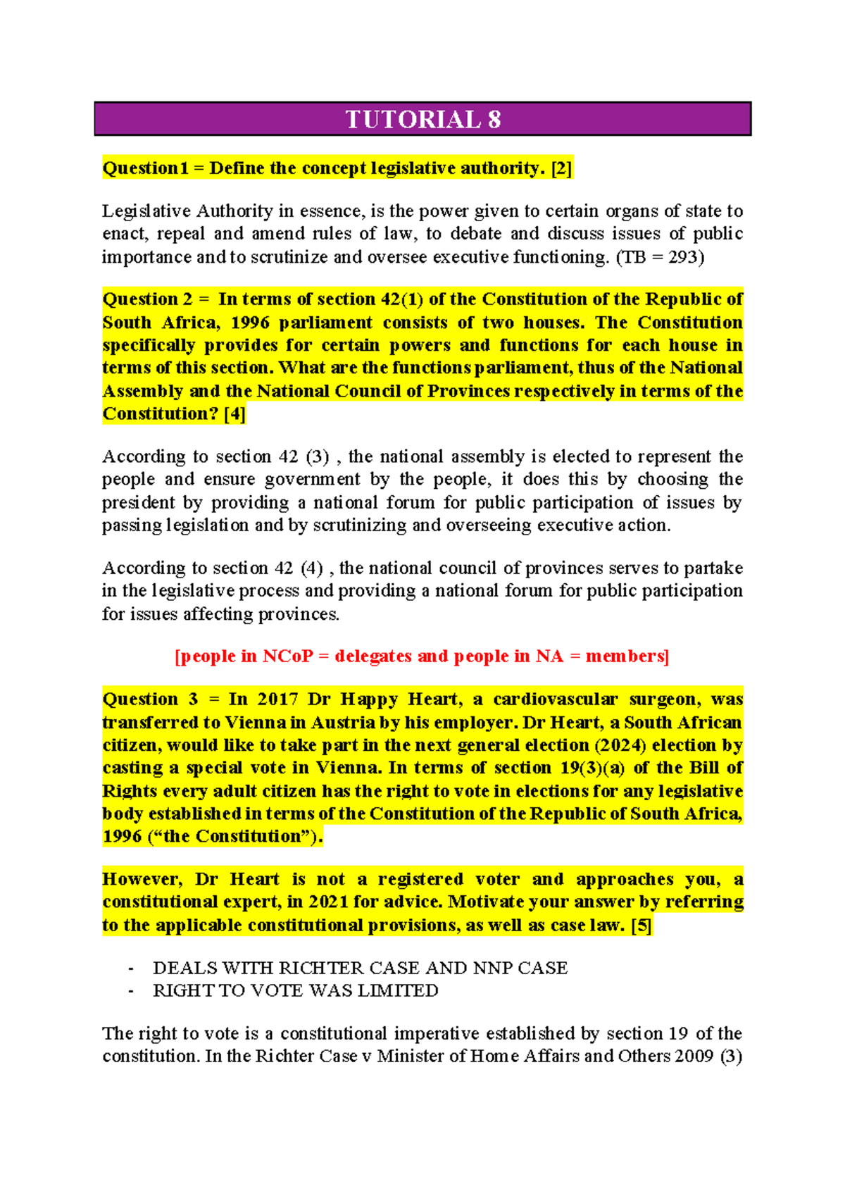 Tutorial Memoes 8-11 - Practice notes - TUTORIAL 8 Question1 = Define ...