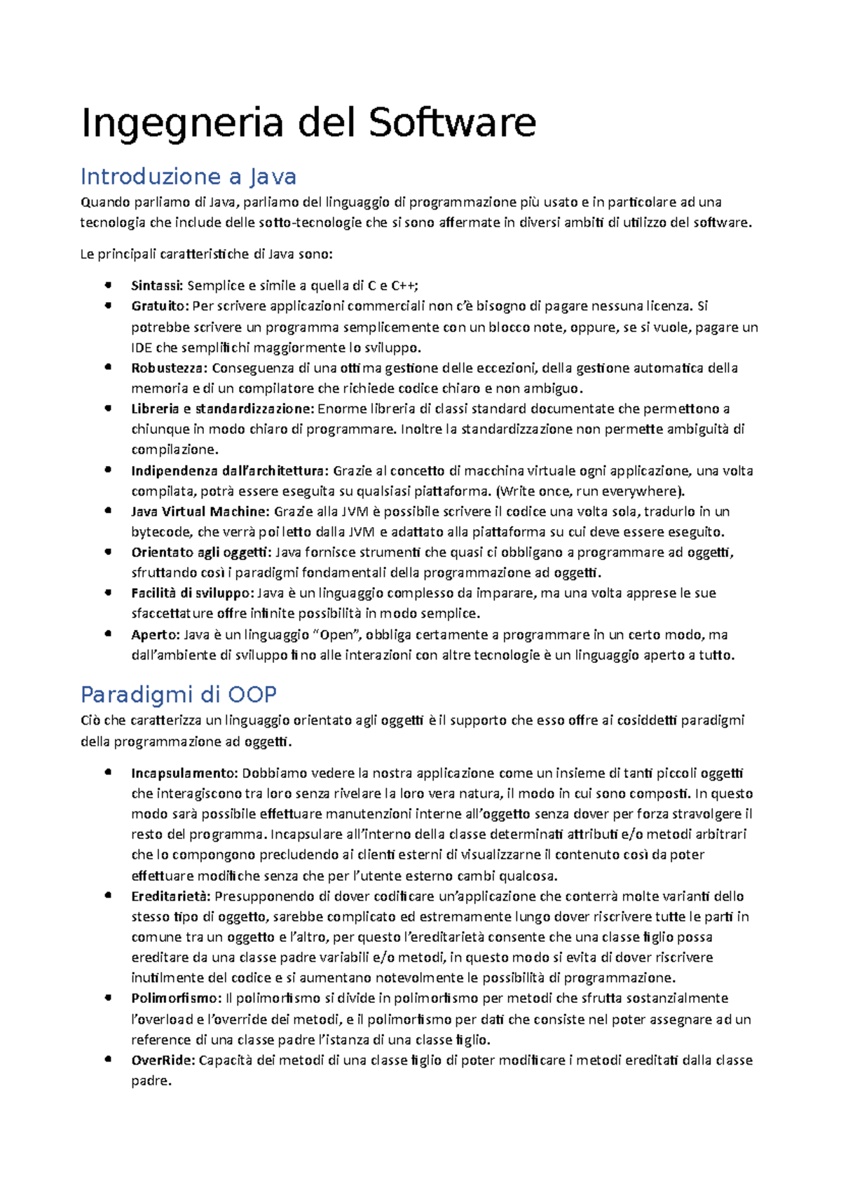 Ingegneria del Software cenni di teoria - Ingegneria del Software Introduzione a Java Quando ...