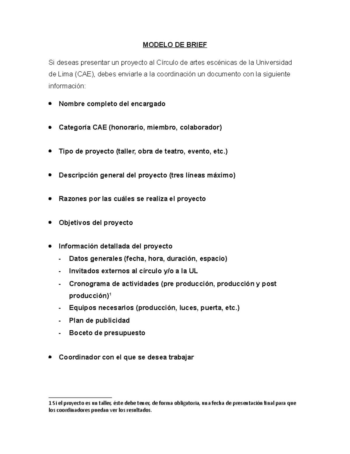 EJEMPLO DE BRIEF PARA EVENTO - MODELO DE BRIEF Si deseas presentar un ...
