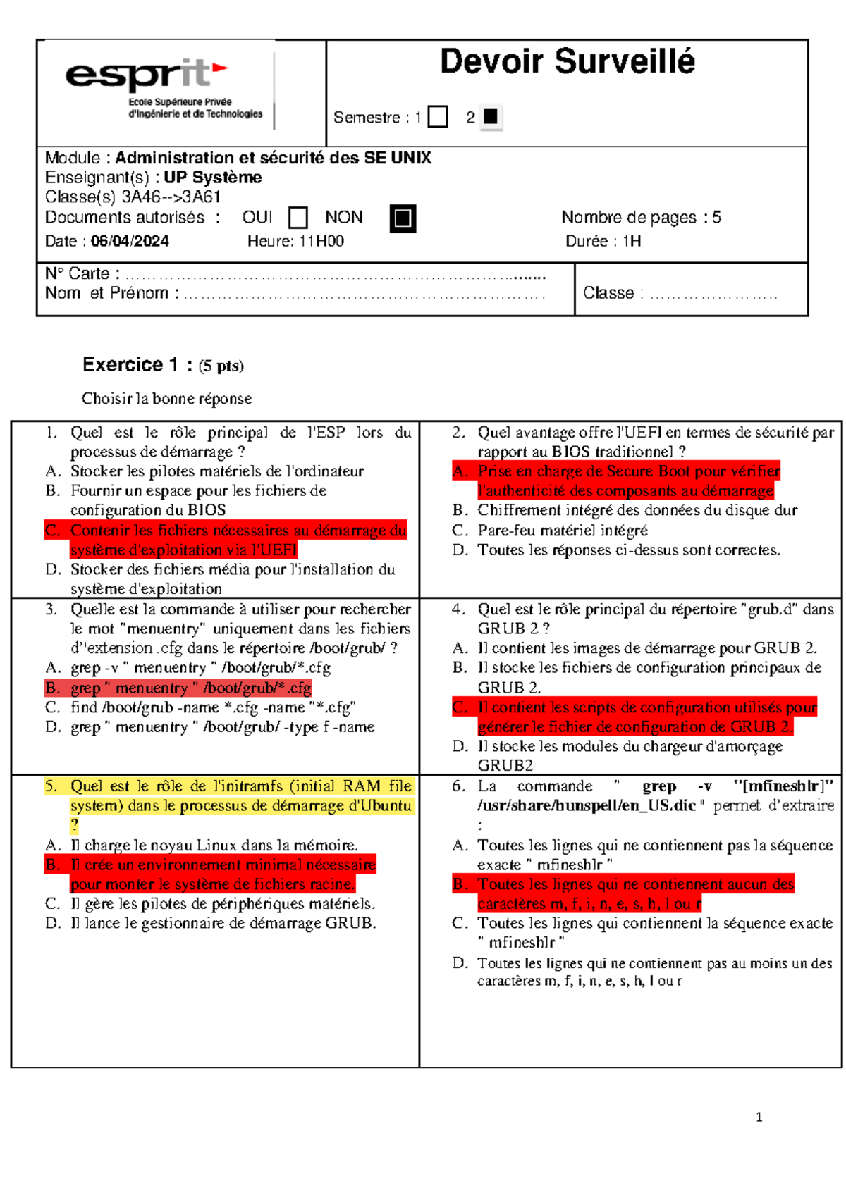 DS Asseu 2324 - DS 2024 - Devoir Surveillé Semestre : 1 2 Module ...