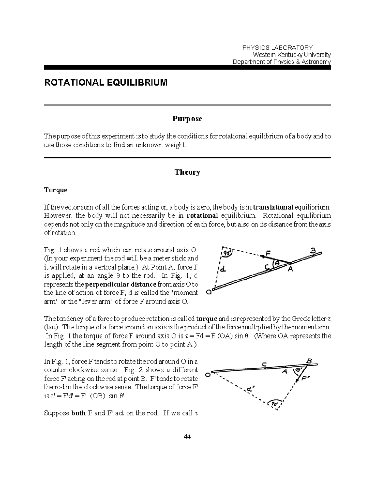 Rotation - Lecture notes 1 - 44 PHYSICS LABORATORY Western Kentucky ...
