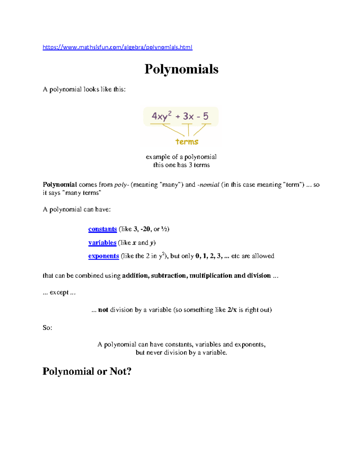 Defining Polynomials - mathsisfun/algebra/polynomials.html Polynomials ...