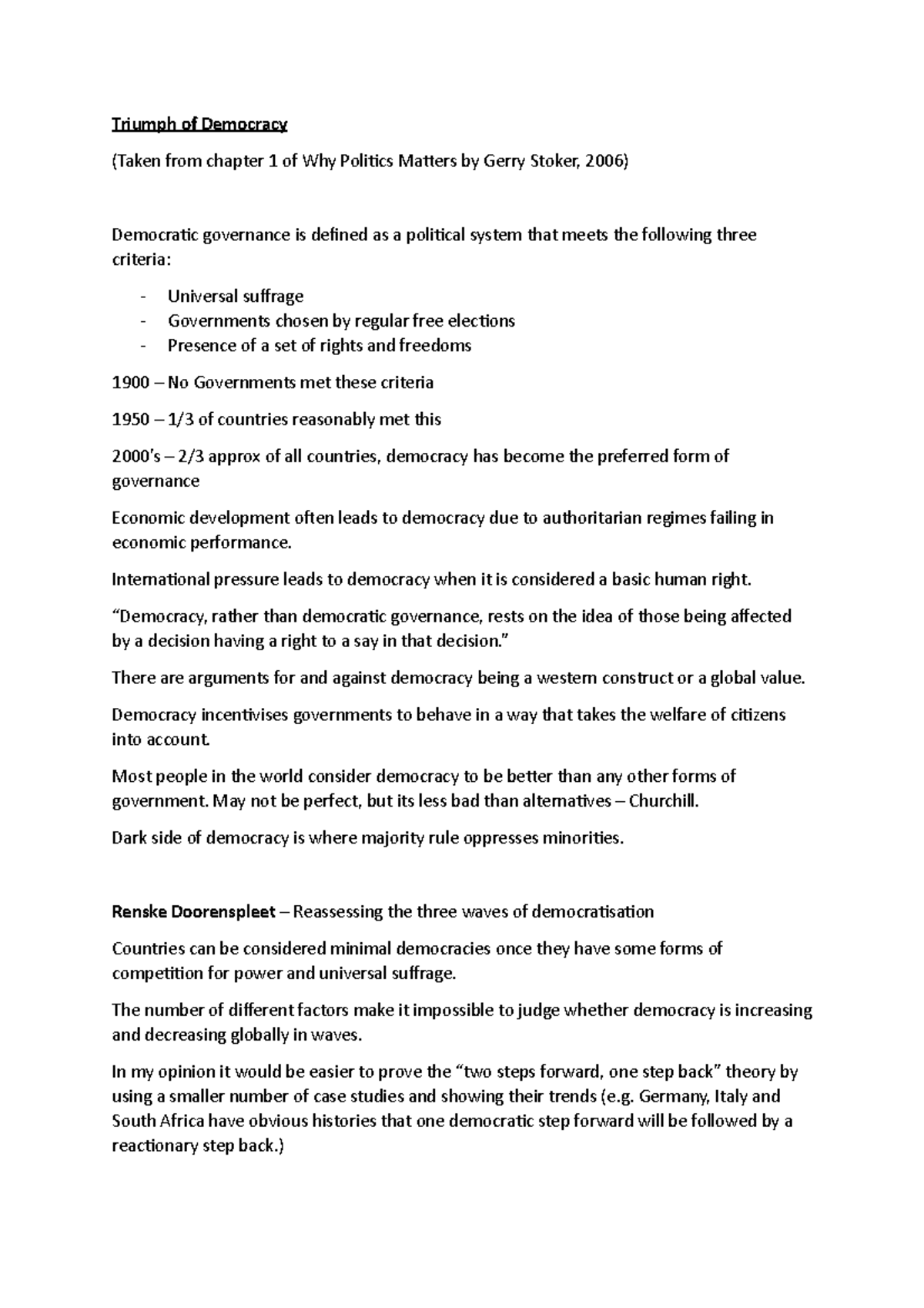 Lecture notes week 3 - democracy - Triumph of Democracy (Taken from ...