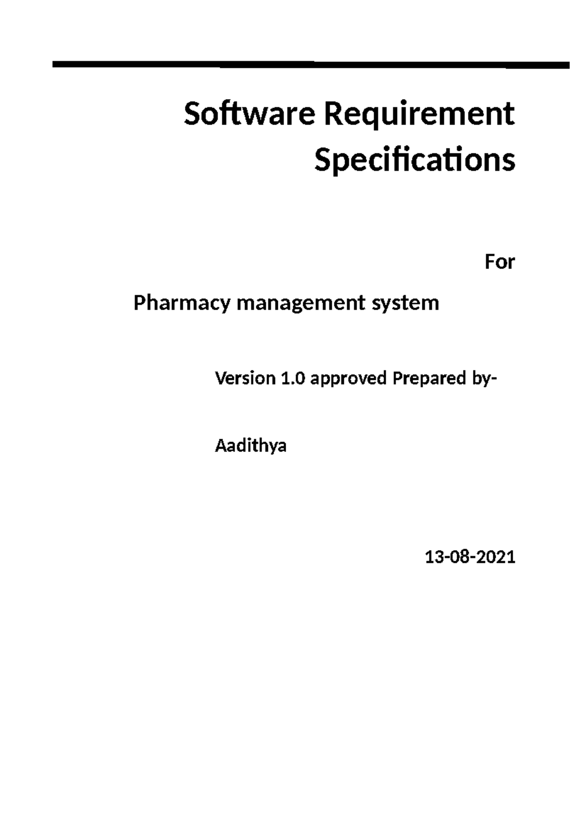 SRS Pharmacy Management System - Software Requirement Specifications ...