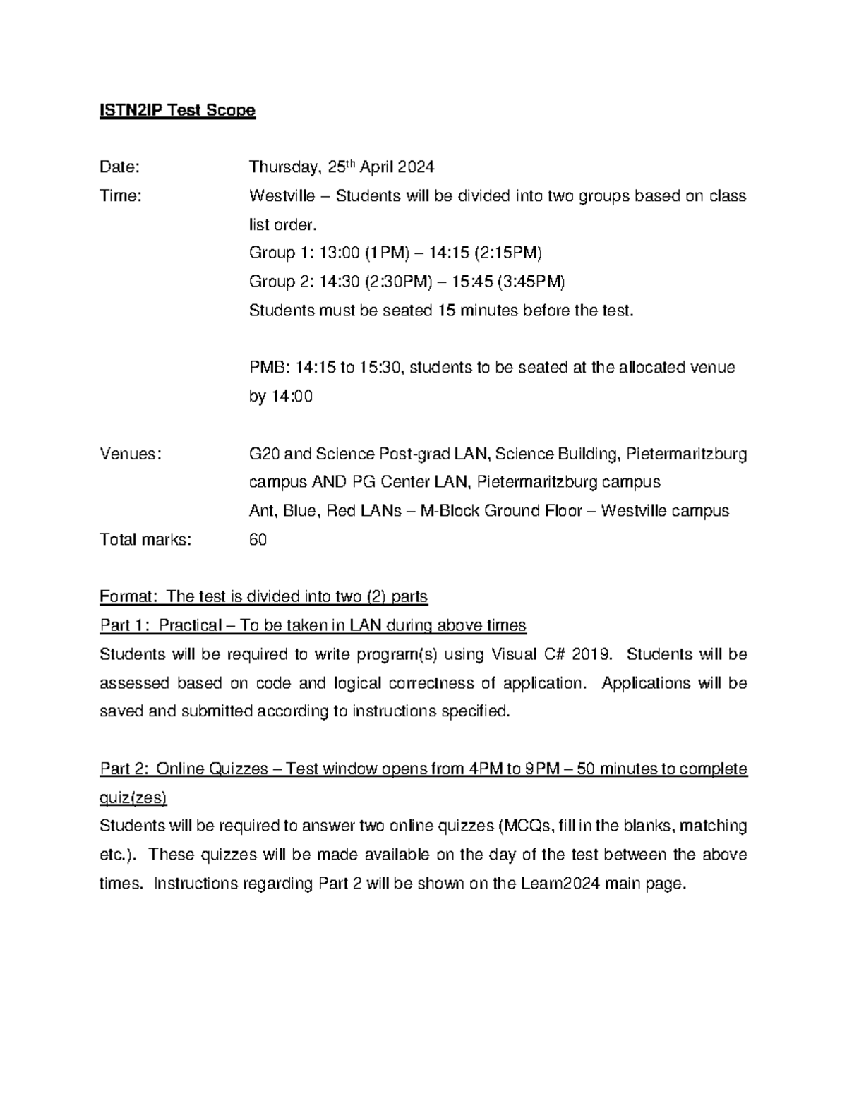 Test Scope - 2024 - ISTN2IP Test Scope Date: Thursday, 25 th April 2024 ...